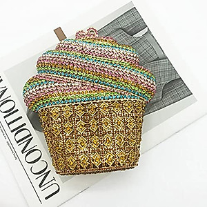 China Factory Price Metal Strap Women Crystal Rhinestone Clutch Bag For Formal Party Fun Ice Cream Evening Bag Pink 2 17X17X5CM