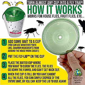 Billy-Bob Fly Lid - Turn Almost Any Cup Into A Fly Trap. Indoor and Outdoor Use - 4 Pack (4 Fly Lids Total)