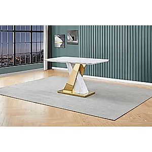 Best Quality Furniture D216-CHT Dining Table, White Marble/Gold