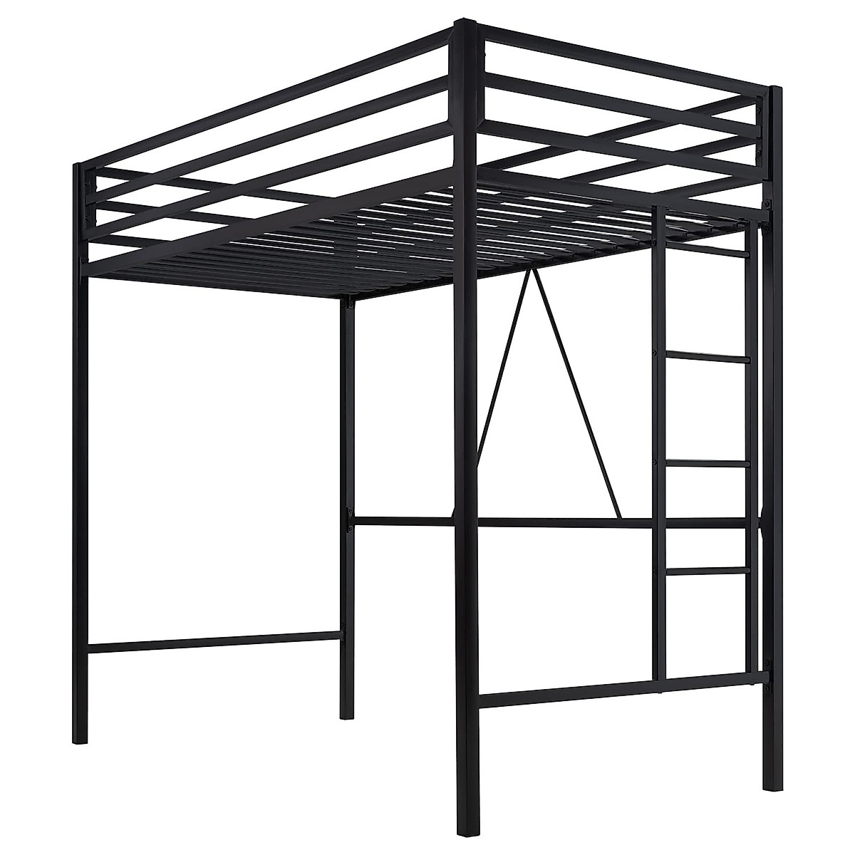 MUTICOR Loft Bed Frame for Juniors&Adults, Metal Loft Bed Twin Size with Safety Guardrail&Removable Ladder, Space-Saving, Noise Free, Matte Black