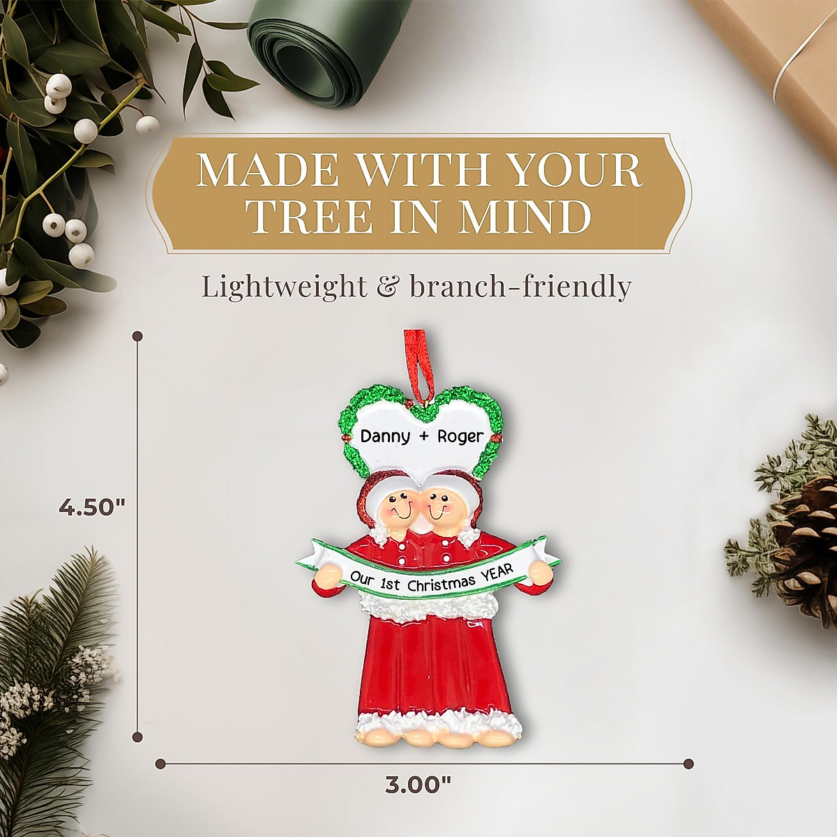 Personalized Gay Couple Ornament 2024 – Fast & Free 24h Customization – Family of 2 Christmas Ornament for Tree – Custom Gift Wrapped Male Male 1st Christmas Together Keepsake for LGBTQ Couples