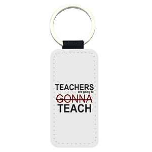 DistinctInk Vegan Leather Keychain Key Tag Key Ring - 3" x 1.5" rectangle - Black Glitter Back - Teachers Gonna Teach