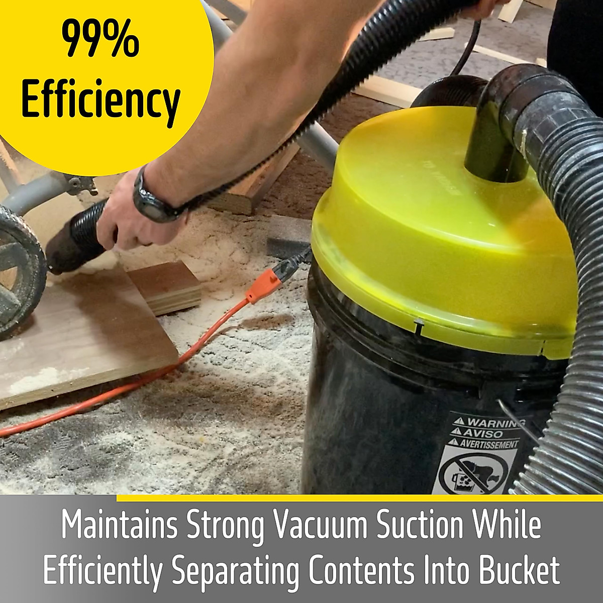 Delmar Tools Patent Pending Shop Vacuum Dust Separator, 99% Separating Efficiency, Included 90° Adapter and Hose Unlike Competitor Versions, Attaches to 5 Gallon Buckets in Seconds, Maximum Suction