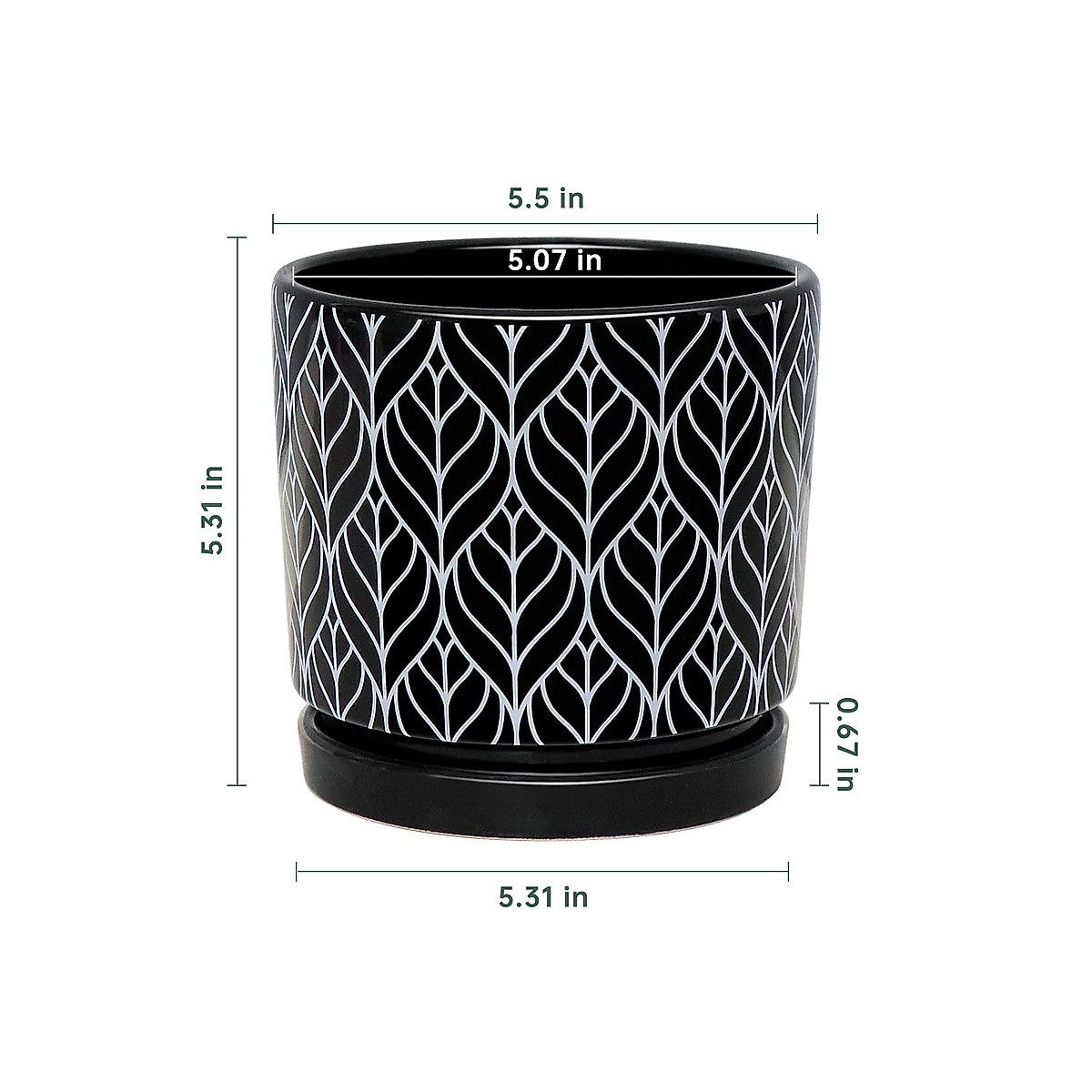 Ton Sin Flower Pots,5.5 Inch Black Ceramic Planter with Drainage Hole,Indoor Cylinder Plant Pots with Saucer,Cactus Succulent Outdoor Garden Pots Set of 4