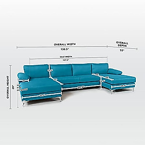 Casa Andrea Milano Modern Large Linen Fabric U-Shape Sectional Sofa, Double Extra Wide Chaise Lounge Couch