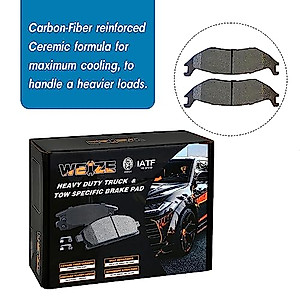 WEIZE Rear Truck & Tow Brake Kit, Carbon Fiber Ceramic Brake Pads & Drilled/Slotted Brake Rotors, Fit for Dodge Ram 1500 Durango Aspen, 13.86" 5 Lug Rear Brake Discs