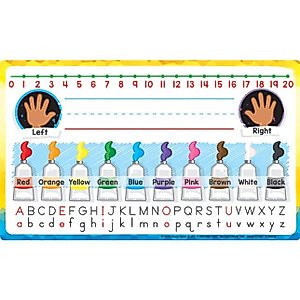 Really Good Stuff 24PK Primary Self-Adhesive Vinyl On-The-Go Reference Nameplate with a Left and Right Directions, an Alphabet, Colors, Number Line