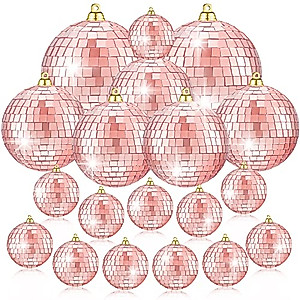 50 Pcs Disco Balls Reflective Disco Ball Decorations Hanging Disco Ball Ornament Different Sizes Mirror Ball for Home Decor, Party, Club (Rose Gold)