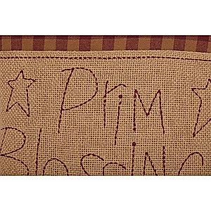 VHC Brands Burgundy Check Prim Blessings Text Cotton Burlap Primitive Thanksgiving Bedding Embroidered Square Pillow, 12x12, Red