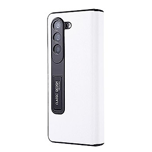 EKSED Case for Samsung Galaxy Z Fold 5, Genuine Cowhide Leather Cover Folding Stand Magnetic Hinge Protection Case,White