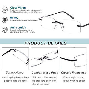 HIYANJN Frameless Reading Glasses Blue Light Blocking Rimless Computer Reader For men Lightweight Eyeglasses(3-Pack,1.50)