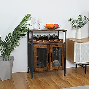 X-cosrack Wine Bar Rack Cabinet with Detachable Wine Rack, Coffee Bar Cabinet with Glass Holder, Small Sideboard and Buffet Cabinet with Mesh Door, Rustic Brown(Patent Pending)