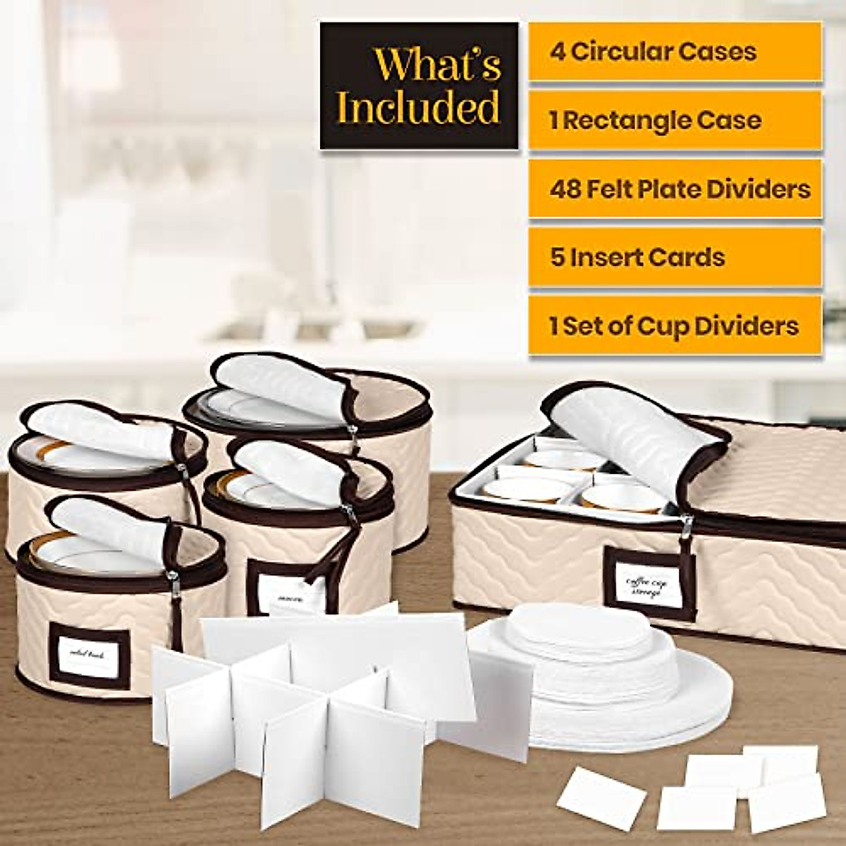 China Storage Containers 5-Piece Set Moving Boxes for Dinnerware, Glasses, Plates, Mugs and Saucers Sturdy Quilted Microfiber Dish Organizer with Dividers for Seasonal Storage - Service for 12