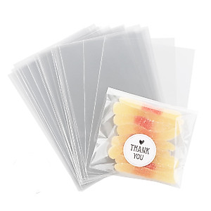 200Pcs Candy Treat Bags 4" x 6" Clear Cellophane Bag Thickening Plastic Party Favor Bags for Birthday Wedding Cookie Gift Lollipop Sticks Chocolate