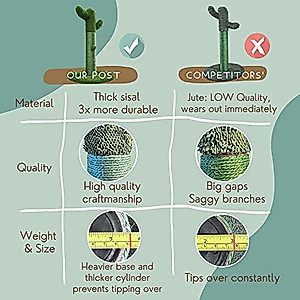 PetnPurr Cactus Cat Scratcher – Protect Your Furniture with Our Natural Sisal Cat Scratching Post with Teaser Ball Cat Toy