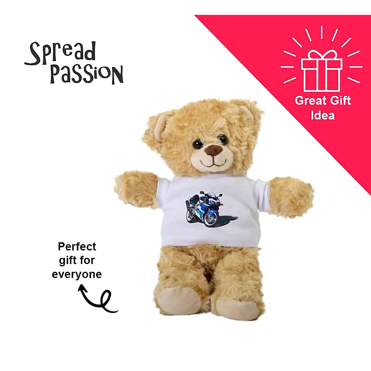 SpreadPassion Motorcycle Teddy Bear, Gift Stuffed Animal, Plush Teddy Bear with Tee, Welcoming Baby Gift, Gift for Her, Gift for Newborn, Cute Birthday Christmas Basket Gift Idea
