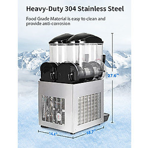 Commercial Slushy Machine 24L Double Tank Frozen Drink Machine 1050W Stainless Steel Margarita Wine Slush Smoothies Maker for Restaurant Bar Party