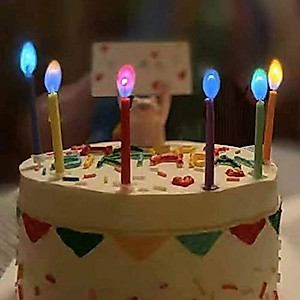 Birthday Cake Candles in Holders Cake Tricks and Decorations – Colors: red, Pink, Yellow, Blue, Green, Purple – 12 Pieces (12)