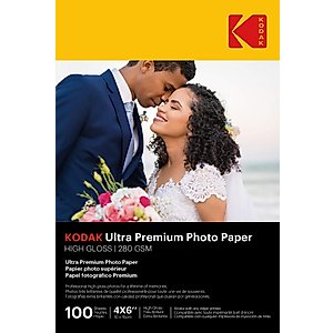 Kodak photo paper 4 x 6 glossy, 100 count 74 lb - 280 gsm (41178-9891178)