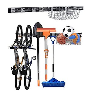 POETISKE Garage Tool Organizer Wall Mount 2PC Heavy Duty Hook 2PC Bike Hook 1PC Mesh Basket 3PC Utility Rack Max Capacity 480LBS Holding Folding Chairs Garden Tools Ladder Broom Mop etc