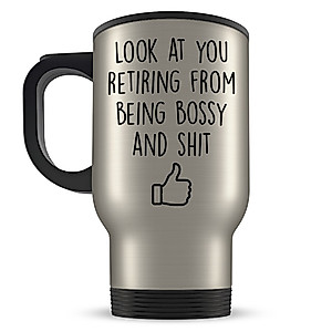 Boss Retirement Gifts for Men and Women - Happy and Retired Manager, Owner or Employer Travel Mug Congratulations - Funny Gag Retire Cup for Someone Retiring from the Executive Management