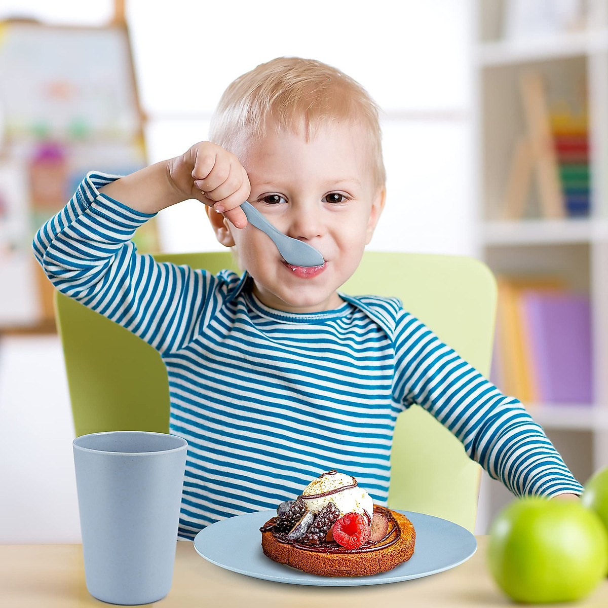 Bamboo Plates - Set of 6-8 Inch Bamboo Kids Plates and Baby Plates - Bamboo Dinnerware for Children & Adults - BPA Free Dishwasher Safe Kids Dishes - Stackable Reusable Small Bamboo Toddler Plates