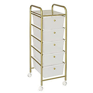 5-Drawer Rolling Storage Cart with Plastic Drawers, Gold