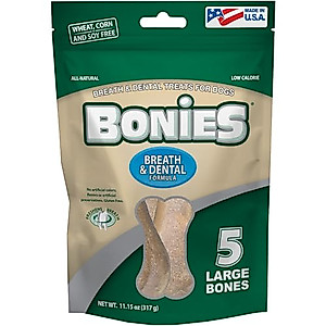 Bonies Natural Breath and Dental Formula Large-Sized Single Bone - All-Natural Ingredients, Fresh Breath, Cleans Teeth, Low Calories, Chicken Flavor, 5 Bones