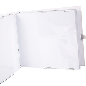 Happy Homewares Beautiful Ivory White Baby Shower Photo Album with Silver Plated Teddy Bear and Stars | Holds 80 Photos | Luxurious Grey Fabric Ribbon