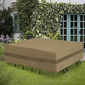 SunPatio Outdoor Furniture Set Cover, Heavy Duty Waterproof Patio Square Table and Chairs Cover for Dining Set, Fade Resistant Varanda Garden Deck Sectional Set Cover, 86" L x 86" W x 30" H, Taupe