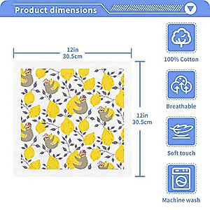 ALAZA Cute Sloths Yellow Lemons Towels Cotton Washcloths Set, Soft Absorbent Quick Dry Face Cloths, Multi-Purpose Fingertip Towels for Bathroom,Hotel,Travel,12'' x 12'' (2 Pack)