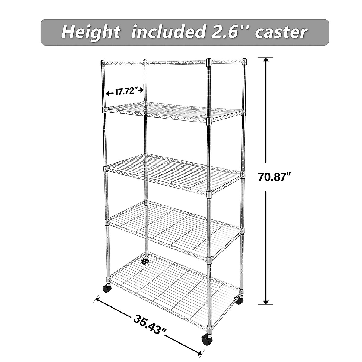 Simple Deluxe Heavy Duty 5-Shelf Shelving Unit, 35" D x 18"W x 70" H, 35 x 18 x 70‘’, Chrome