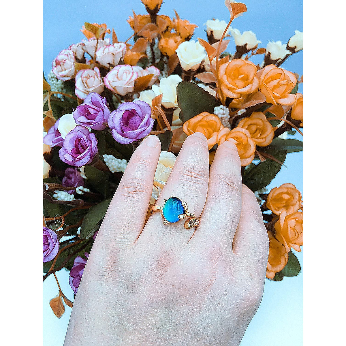 lwzsyap Adjustable Mood Ring，Emotional fox ring,Cute Creative Gold plated crystal gemstone color changing ring，Temperature-Control Finger Ring,Animal fox tail open ring, Gift for Kids Child Women Girls