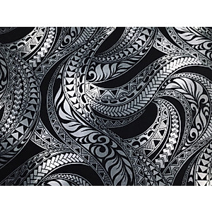 Gray Swirly Tribal Hawaiian Print Fabric 100% Cotton Sold by The Yard
