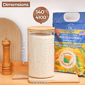 ComSaf Glass Jar with Airtight Lid (140 oz/4 liter/1.1 Gallon), Large Food Storage Container with Bamboo Lid, Glass Jars with Lids for Food