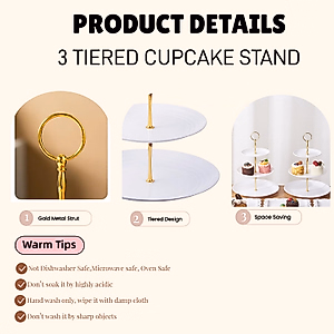RAUVOLFIA 2 Pack Small Dessert Cupcake Stand, 3 Tier Cup Cake Holder Tower for Tea Party/Birthday/Wedding, Plastic Tiered Serving Tray (Gold Metal Rod)