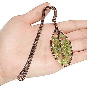 Jovivi 5pcs Antique Copper Metal Bookmark Beading Bookmarks with Handmade 7 Chakra Healing Crystals Tree of Life Tumbled Gemstones Assorted Beads