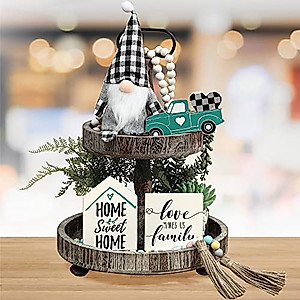 4 Pieces Tiered Tray Decor, Black White Farmhouse Tiered Tray Decor, Home Sweet Home Coffee Bar Decor Kitchen Shelf Decor, Tray Decor for Family