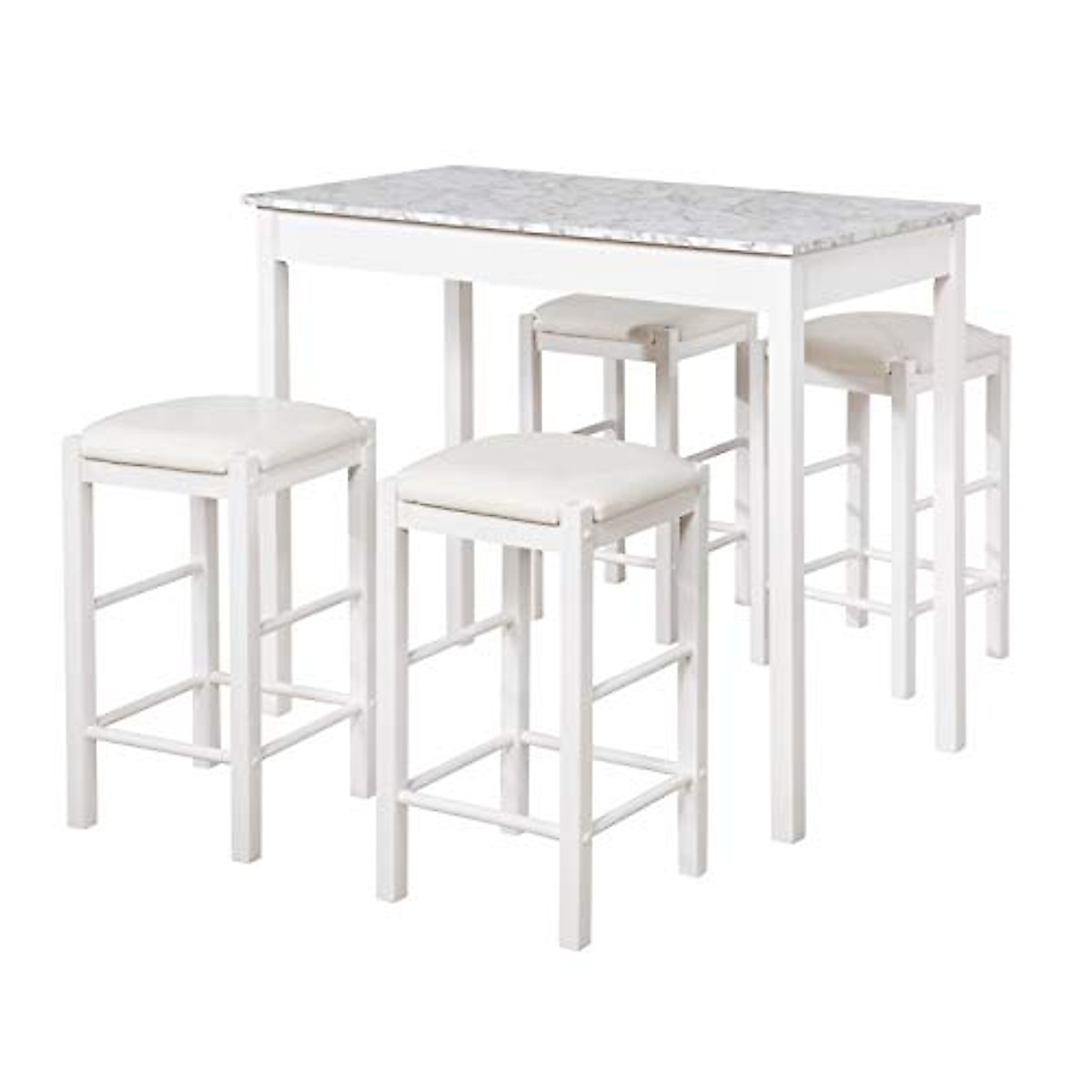 Linon White 3 Piece Faux Marble Tavern Set