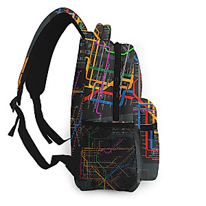 Durable Polyester Rucksacks New York Subway Map Travel Hiking Backpack - Big Capacity Anti-Theft Multipurpose Carry-On Bag for Boys Girls