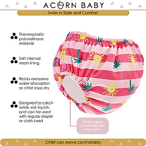 Acorn Baby Toddler Swim Diaper Size 5 and 6 Adjustable - Pink Palm Trees Swimmers Reusable Toddler Swimming Diaper