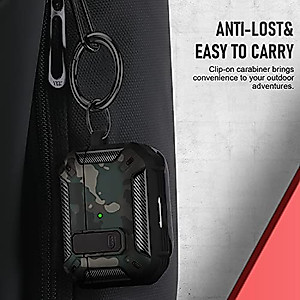 Youskin Airpod Pro 2nd Generation Case Secure Lock Clip Case,Carbon Fiber Military Armor Series Full-Body Rugged Hard Shell Airpod Pro 2 Case for Men Women with Keychain,Green Camo