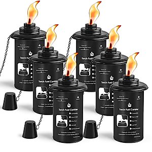 ZSZMFH 16oz Torch Canisters, 6 Pack Bamboo Torch Refillable Replacement Canister, Outdoor Citronella Fuel Torch Canister with Wicks and Covers,for Luau Party, DIY Garden Decor.