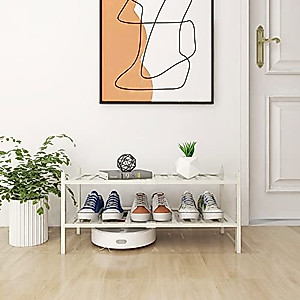 quiqear Bamboo Shoe Rack, 2 Tier Shoe Rack Organizer, Stackable & Durable Shoe Shelf Holder, Free Standing Shoe Racks, Shoe Storage Organizer for Entryway, Closet, Hallway (White)