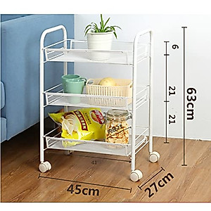 TJLSS Household Storage Slit Movable Trolley White Living Room Shelf Kitchen Vegetable Basket Trolley with Wheels (Color : Beige, Size : 105 * 45 * 27cm)