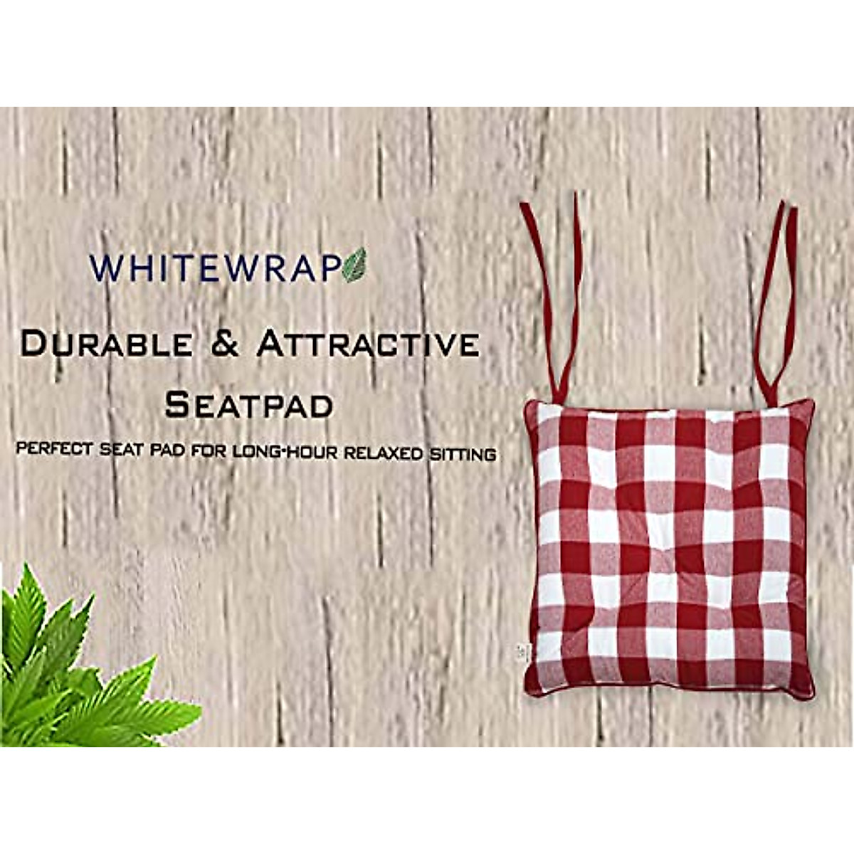 WHITEWRAP Outdoor/Indoor Chair Pads | 18”x18”|2-Pack | Black/White Checked | for Hardwood Floors, Cushions, Cotton with Soft Polyester Filling, Ties for Non-Slip Support, Comfortable