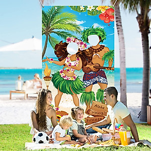 HiParty Hawaiian Luau Party Decorations Luau Couple Photo Door Banner Tiki Luau Photo Props for Beach Party Tiki Banner Background Photography for Tropical Themed Decoration