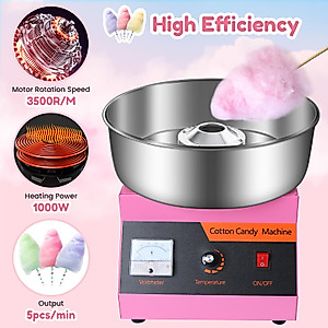 Cotton Candy Machine Commercial, 1000W Efficiently Cotton Candy Maker Machine with Stainless Steel Bowl, Sugar Scoop, Easy & Safe to Use, Candy Floss Maker for Kids, Home, Party, Birthday, Festival