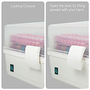 Creahaus 13 inch Art Craft Organizer Storage Box with 3 Layer, Multipurpose Plastic Tool Box with Handle for Sewing, Art Supply, Medicine, Nail, Hair Accessories (White)