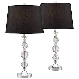 Regency Hill Gustavo Modern Glam Table Lamps 25.5" High Set of 2 with Table Top Dimmers Silver Crystal Black Tapered Drum Shade for Living Room Bedroom House Bedside Nightstand Home Office